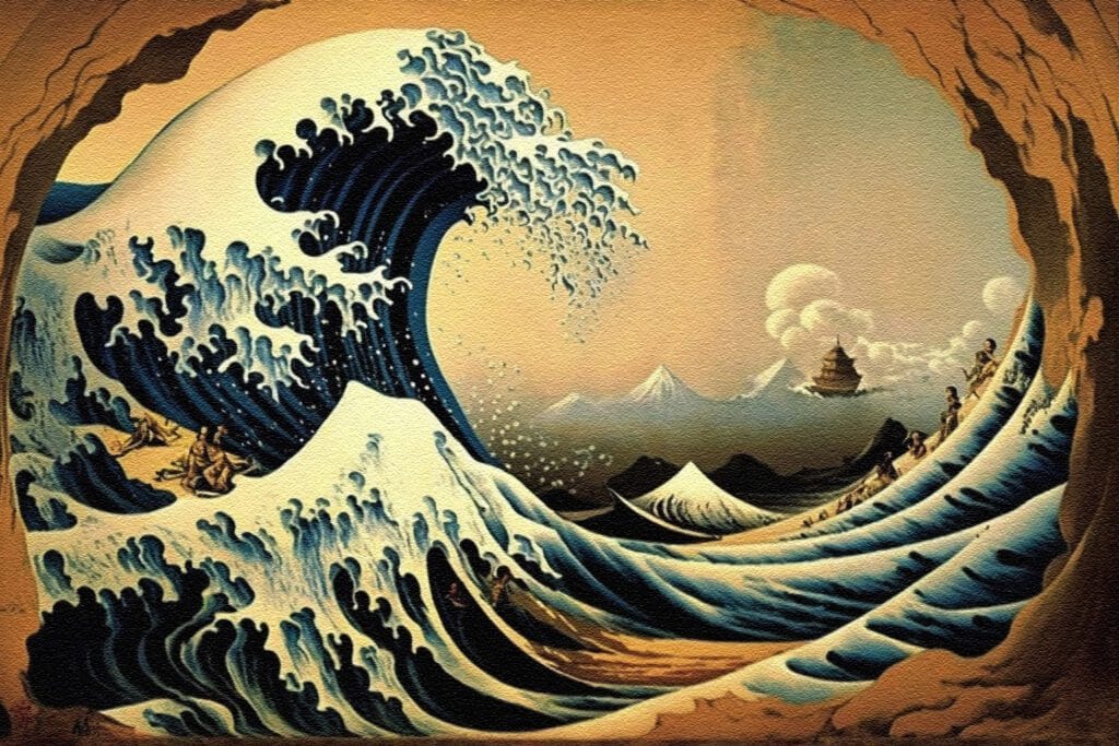 The Great Wave Off Kanagawa Painting – Vintage Art : Large Digital Wall ...